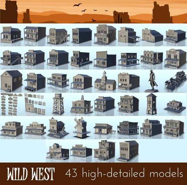 WILD-WEST FULL PACK - STL File 3D Printing FDM Miniatures Scenery £86. ...