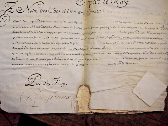 PARCHEMIN 1757 LETTRES de retenu par Roi LOUIS XV adressée au duc de ...