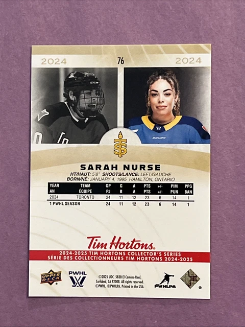 2024-25 TIM HORTONS Sarah Nurse #76 $0.99 - PicClick CA