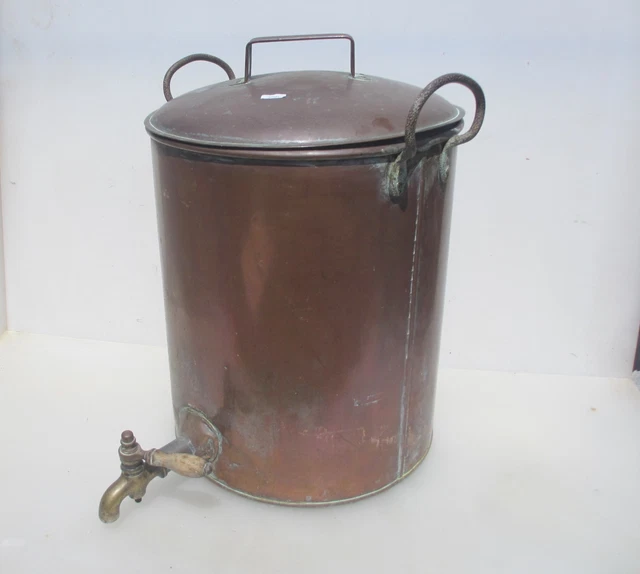 LARGE ANTIQUE COPPER Tank Water Urn Old Keg Brass Tap Antique Hot ...