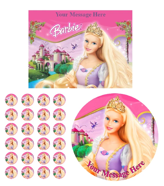 BARBIE PERSONALISED EDIBLE Icing & Wafer/Ricepaper Cake & Cupcake ...