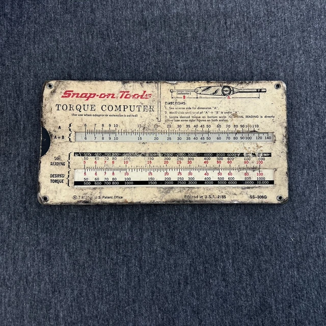 VINTAGE SNAP-ON TORQUE Computer Slide Chart Form No. SS-306F £13.27 ...