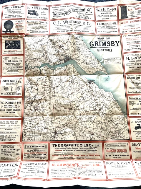MAP OF GRIMSBY District. Rare Ransley & Co. Ltd. 1900'S? Cloth Map ...