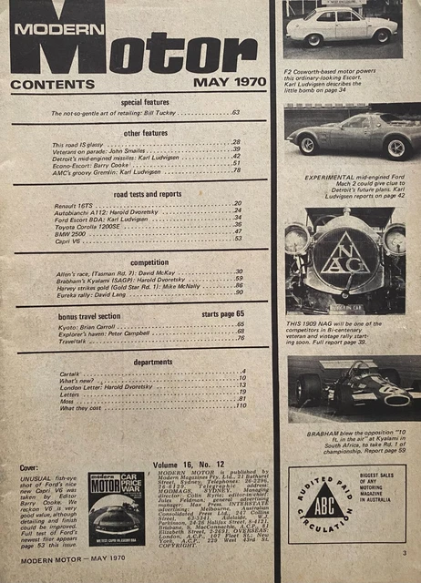 MAY 70 FORD Cosworth BDA Engine Corvette Astro Capri V6 BMW 2500 Fiat ...