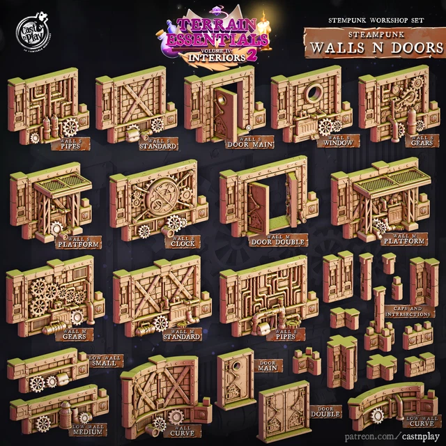 3D PRINTED CAST n Play Steampunk Workshop Walls and Doors Set 28mm 32mm ...