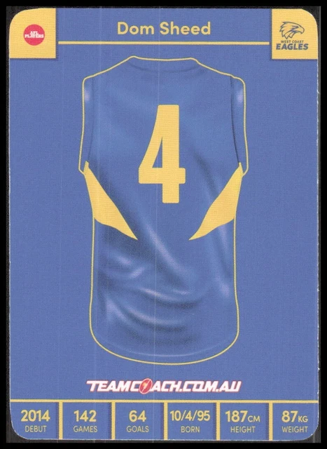 AFL TEAM COACH West Coast Eagles Dom Sheed Card 135 4 Football Sport CB ...