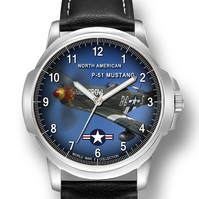 NORTH AMERICAN P-51 Mustang Fighter Ww2 Mens Wrist Watch Birthday Gift ...