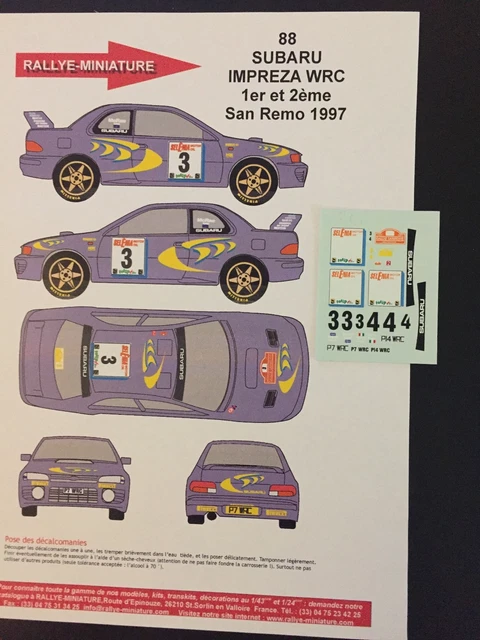 DECALS 1/43 SUBARU Impreza Wrc Colin Mcrae Rallye San Remo Italia 1997 ...