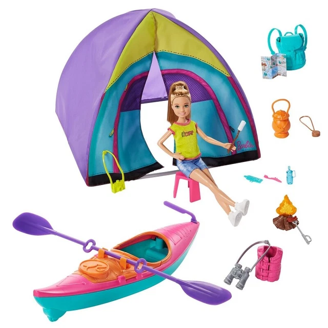 MATTEL BARBIE TEAM Stacie Doll, Summer Camping Tent Canoe, Accessory ...
