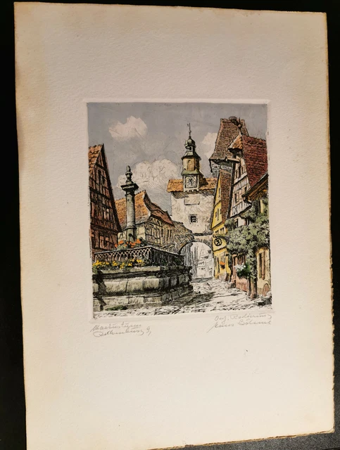 RADIERUNG, COLORIERT "Markusturm Rothenburg", signiert Hans Böhme (1905-1982) EUR 24,00 ...
