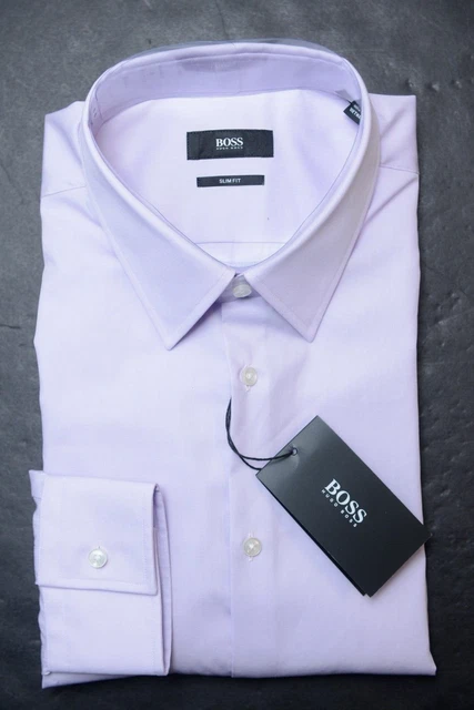 HUGO BOSS HOMME Astor Slim Fit Pastel Violet Coton Robe Chemise 43 17 ...