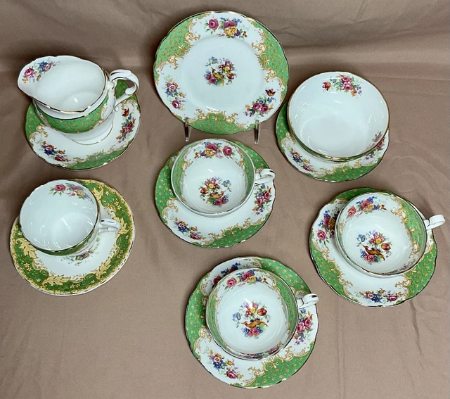 VINTAGE PARAGON BONE China Green Rockingham Tea Cups/Tea Set £42.99 ...