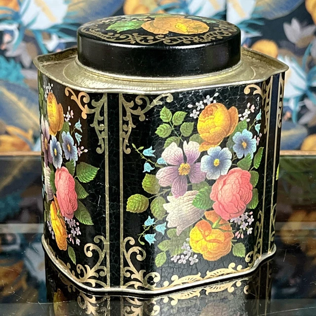 VINTAGE ST MICHAEL SWEET TIN Empty Victorian-Style Gold Floral Marks ...