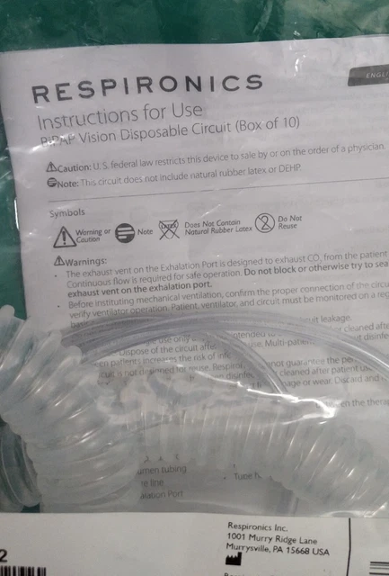 PHILIPS RESPIRONICS BIPAP VISION REF 582072 Circuito / Tubo Paziente ...