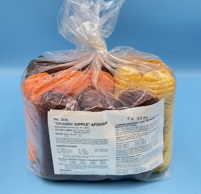 VINTAGE HERRSCHNERS CROCHET Afghan Kit 1970s”Granny Ripple” 45”X 60 ...