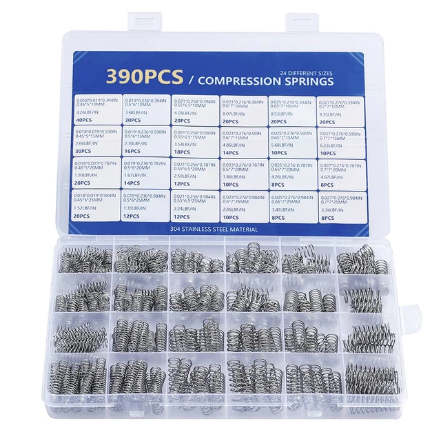 COMPRESSION SPRINGS ASSORTMENT Kit, 390 Pcs 24 Different Sizes ...