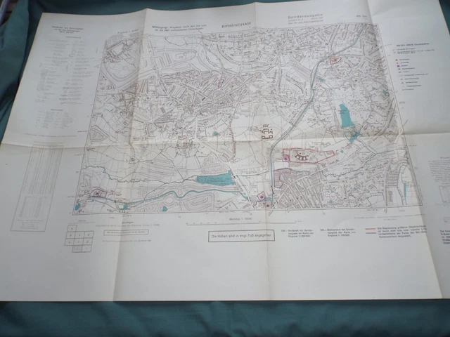 ORIGINAL WW2 LUFTWAFFE Bombing Target Map Birmingham. Edgbaston ...