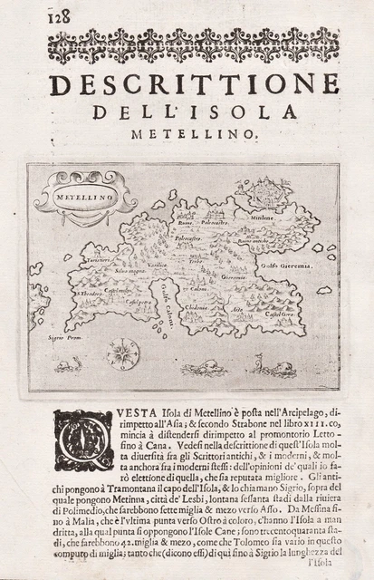 LESBOS ISLAND MYTILENE Greece Griechenland map Karte Porcacchi ...