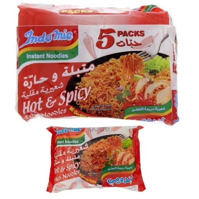5 PACKET X INDOMIE Instant Noodles Fried Noodles Hot and Spicy Flavor £ ...
