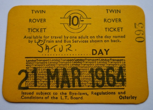 1964 TWIN ROVER 10/ London Transport Train Bus Ticket issued Osterley £ ...