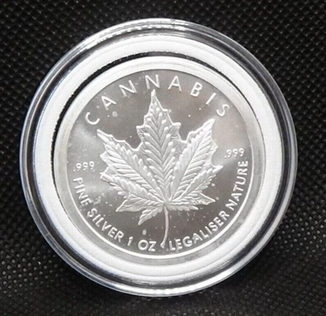1 OZ SILVER Bullion Coin, CANNABIS LEAF_SILVER SHIELD ! -Solid .999 ...