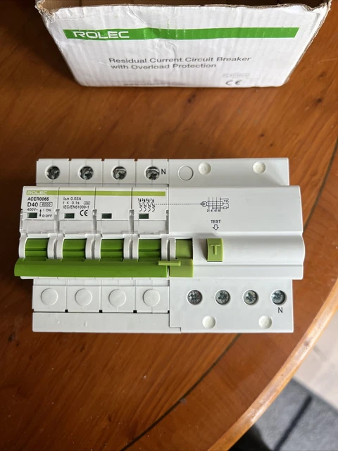 EV SWITCH GEAR rolec acer0065 d40amp 30 ma 4 pole 7.5mod type a 6ka ...