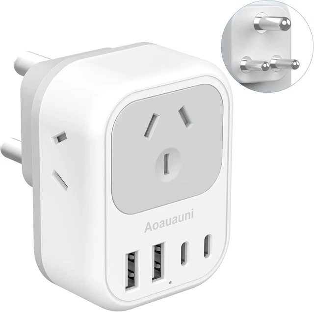 AU TO INDIA Travel Adapter, Type D Travel Plug Adapter with 3 Outlets 4 ...