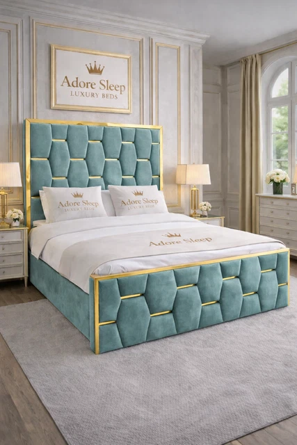 LUXURY HEXA GOLD Strip Bed With Without Ottoman Gas Lift Storage Fast ...