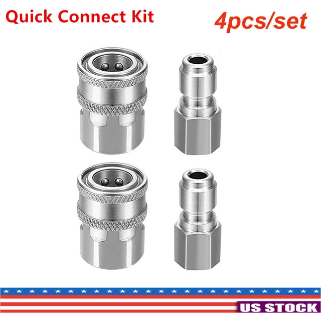 4PACK STAINLESS STEEL Quick Connect Fitting Pressure Washer Adapter Set ...