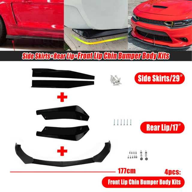 UNIVERSAL SIDE SKIRT+REAR Lip+Front Bumper Body kit Spoiler Splitter ...