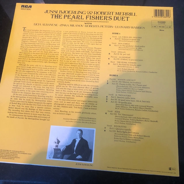 JUSSI BJOERLING & Robert Merrill - The Pearl Fishers Duet - LP EUR 1,74 ...