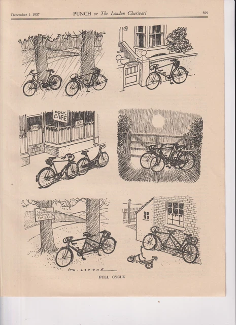 1937 PUNCH CARTOON Love Goes Full Cycle Via Tandem EUR 2,75 - PicClick IT