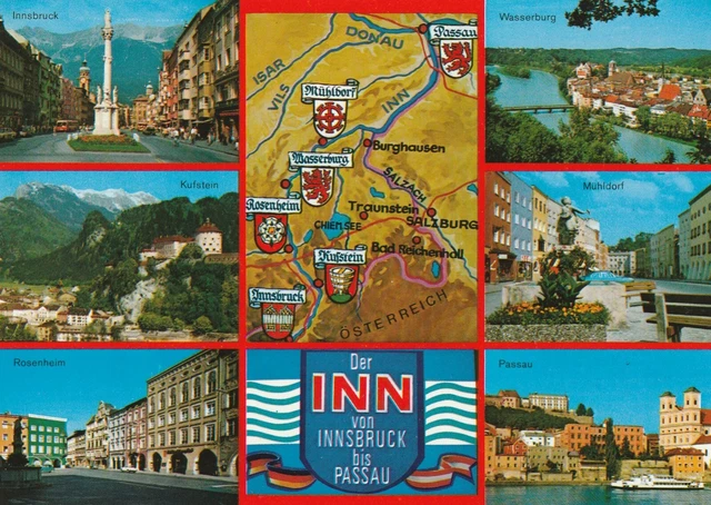 AK MAP, LANDKARTE, Umgebungskarte **DER INN** Innsbruck bis Passau EUR ...