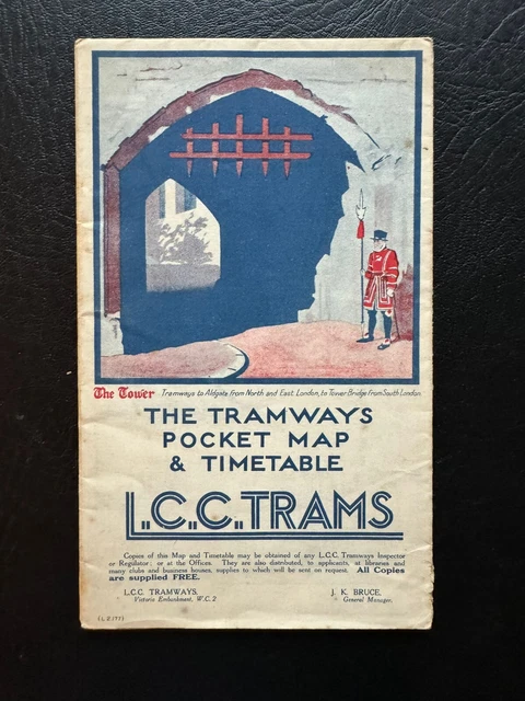 LCC LONDON COUNTY Council Tramways Tram Pocket Map Timetable Route Map ...