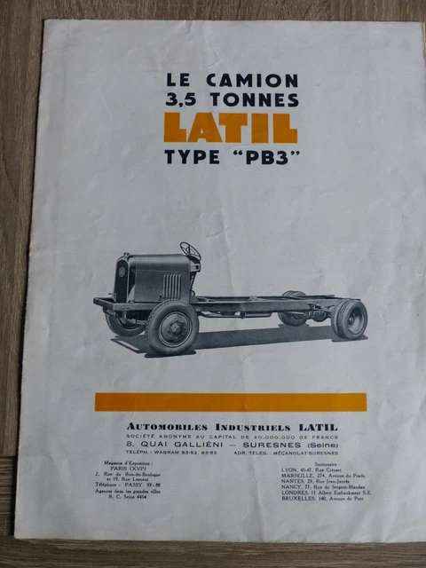 CATALOGUE,BROCHURE,PROSPECTUS AGRICOLE TRACTEURS camion LATIL type PB3 1950 EUR 11,50 - PicClick FR