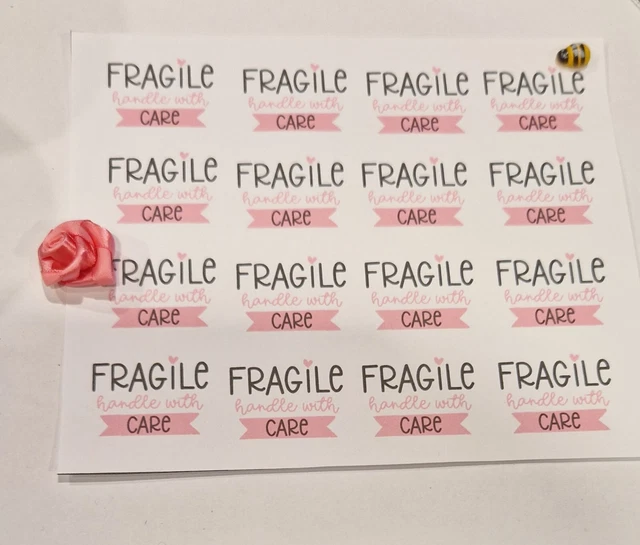 PARCEL STICKERS. FRAGILE HANDLE WITH CARE labels x 60 stickers. Matt ...