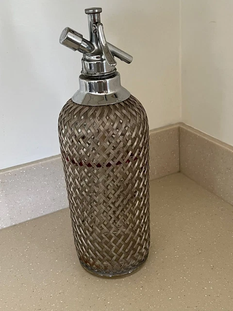 VINTAGE ANTIQUE METAL caged soda siphon - bar prop display f £34.95 ...