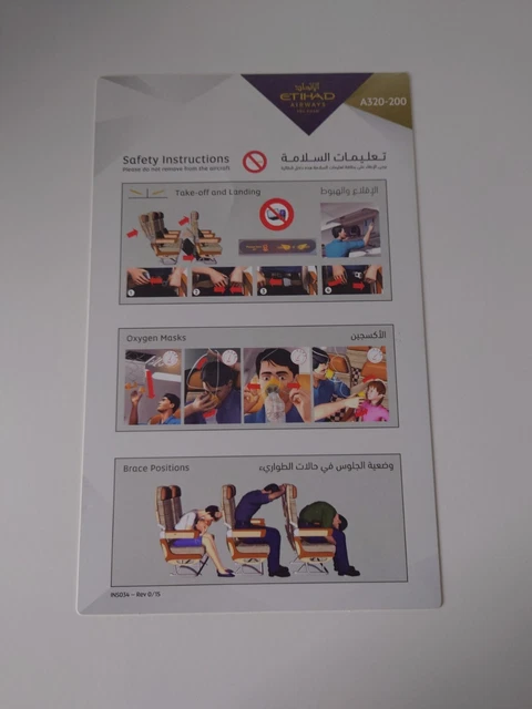 ETIHAD AIRWAYS AIRBUS A320-200 Rev0/15 Safety Card £7.00 - PicClick UK