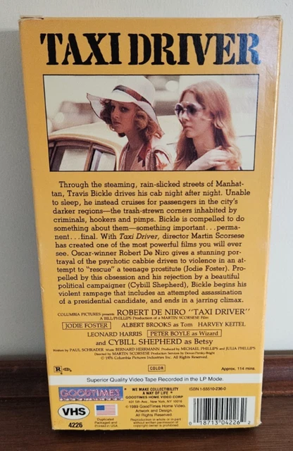 TAXI DRIVER (VHS, 1989) De Niro, Shepherd, Foster 1976 Scorsese Cult ...