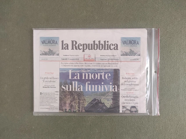 LA REPUBBLICA 24/05/2021 - Tragedia funivia Stresa-Mottarone EUR 30,00 ...