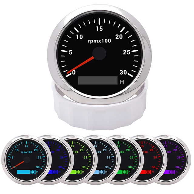 85MM MARINE LCD Tachometer Gauge Rev Counter 3000 RPM 7 Colors LED for ...