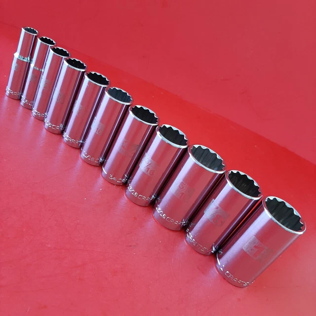 NEW CRAFTSMAN EASY Read 11pc 3/8" Drive DEEP 12 Point SAE Socket Set 3/ ...