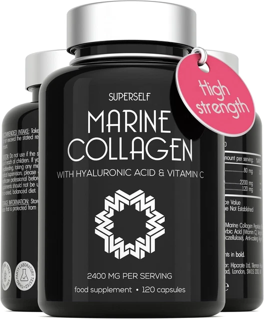 MARINE COLLAGEN CAPSULES 2200mg - with Hyaluronic Acid & Vitamin C - 120 Tablets £19.71 ...