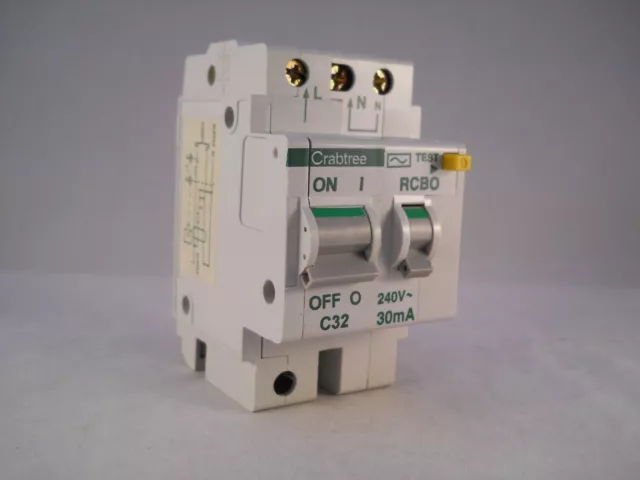 CRABTREE POLESTAR RCBO 32 Amp 30mA Double Pole C32 Type C 32A 602C/323 ...