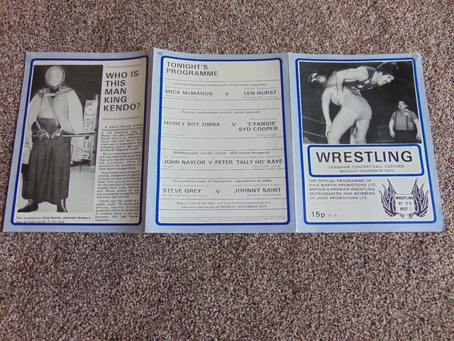 BRITISH WRESTLING PROGRAMME (Mark Rocco, Marty Jones, Catford 1980s) £4 ...