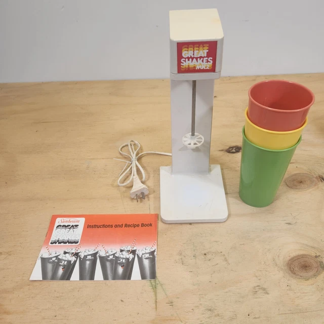 RETRO 80S SUNBEAM Great Shakes Milkshake Maker Original Cups PLUS BOOK ...