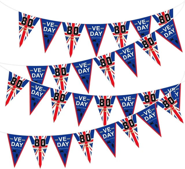 VE DAY FLAG Bunting for 80th Anniversary 2025 Decorations 32.8ft(10m ...