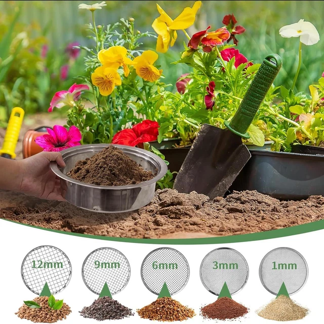 SOIL SIFTER WITH 5 Interchangeable Filter Mesh Sizes Gardening Tool ...