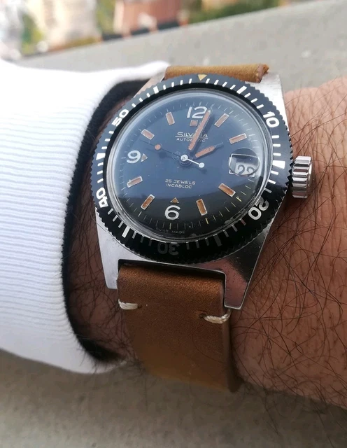 RARE VINTAGE SILVANA Skin Diver automatic 25j Incabloc ETA 2472 60's ...