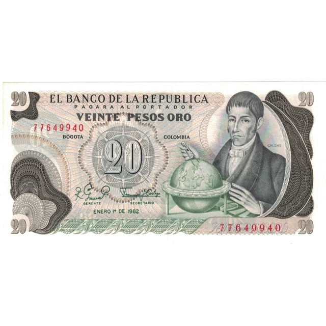 [#809130] BANKNOTE, COLOMBIA, 20 Pesos Oro, 1982, 1982-01-01, KM:409d ...